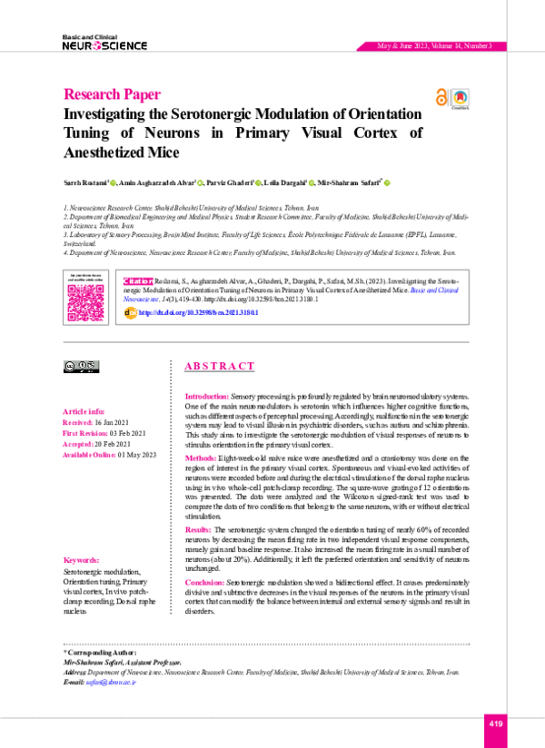 (PDF) Investigating the Serotonergic Modulation of Orientation Tuning of Neurons in Primary ...