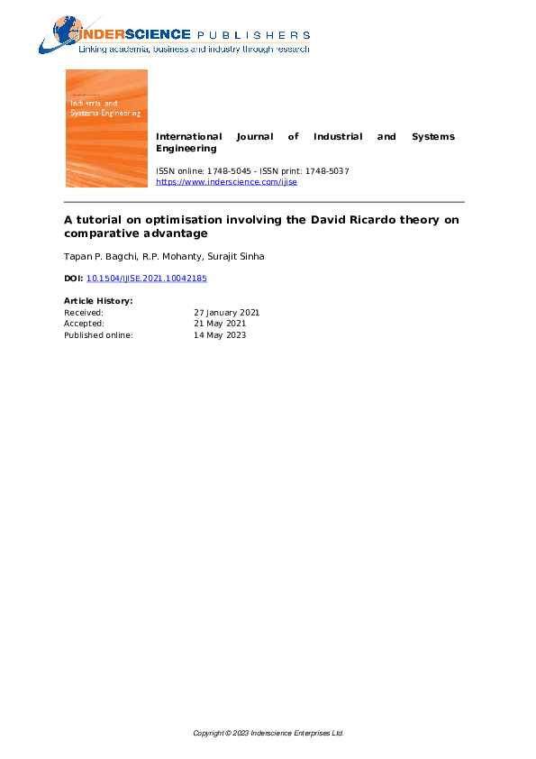 (PDF) A tutorial on optimisation involving the David Ricardo theory on ...