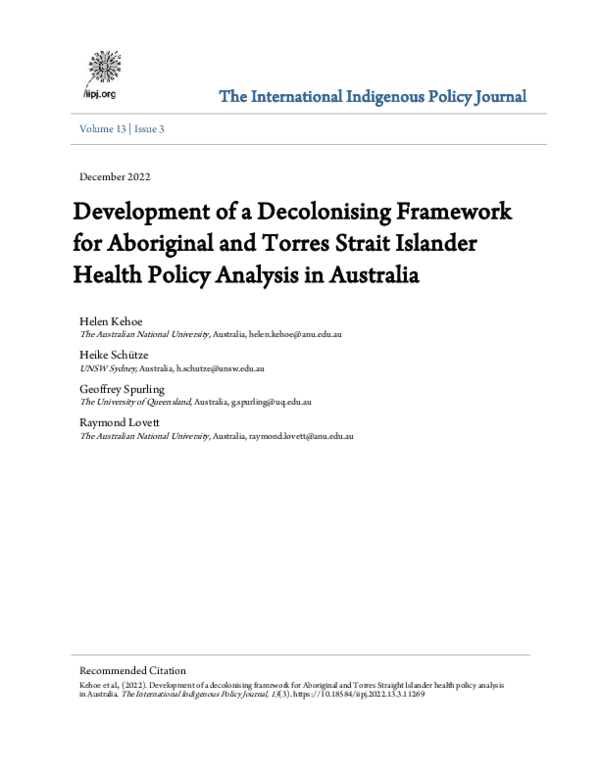 (PDF) Development of a Decolonising Framework for Aboriginal and Torres ...