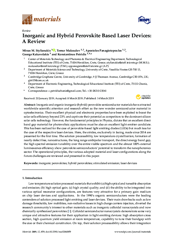 (PDF) Inorganic and Hybrid Perovskite Based Laser Devices : A Review
