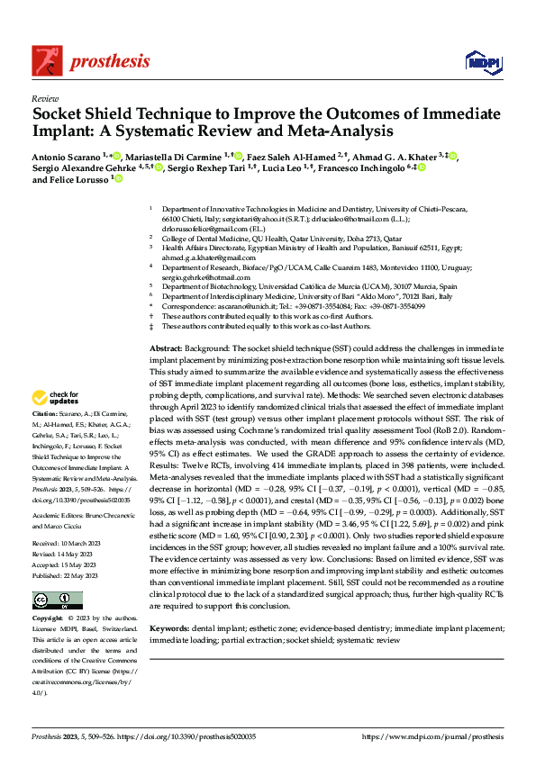 (PDF) Socket Shield Technique to Improve the Outcomes of Immediate Implant: A Systematic Review ...