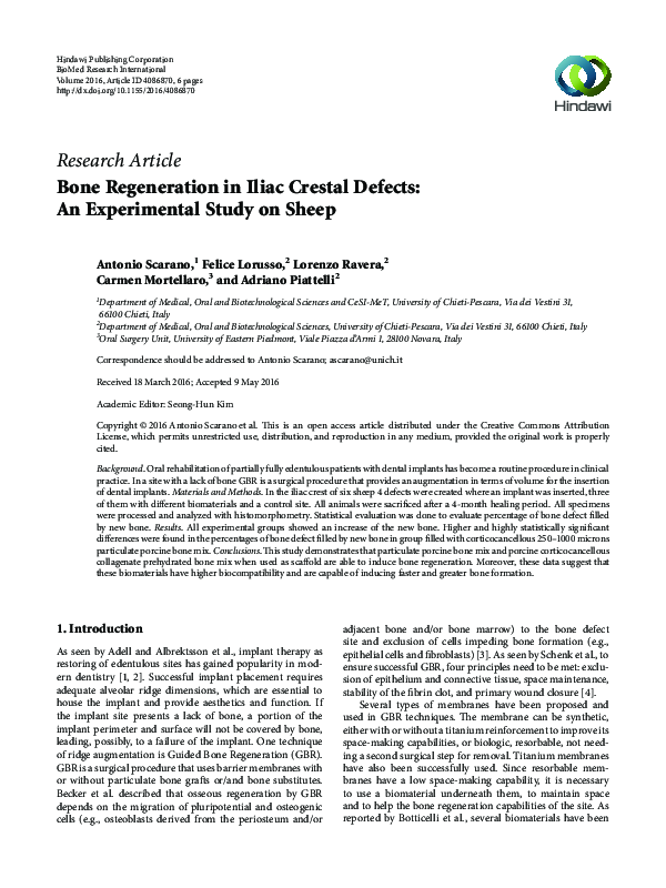 (PDF) Bone Regeneration in Iliac Crestal Defects: An Experimental Study ...