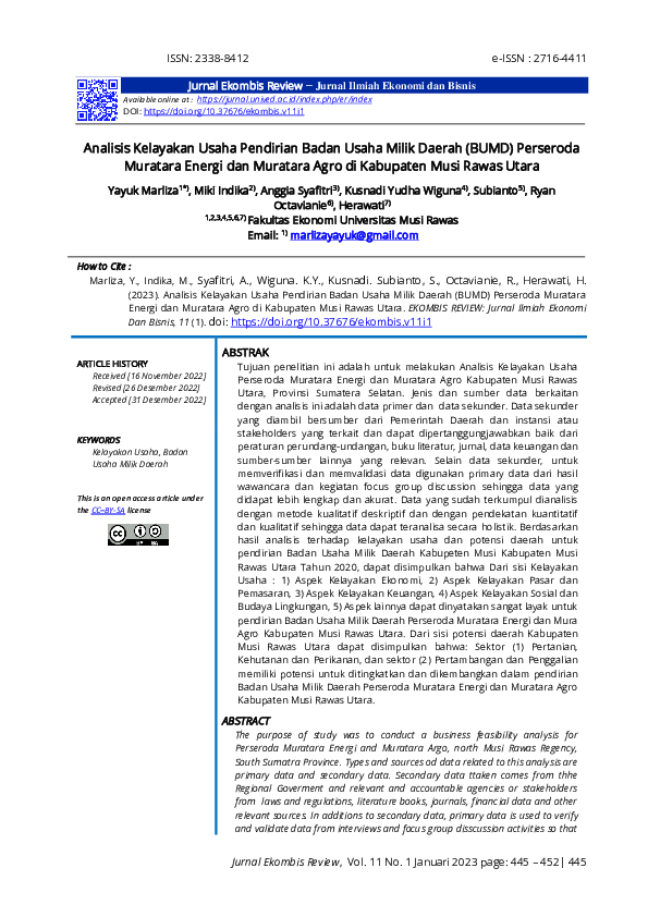 (PDF) Analisis Kelayakan Usaha Pendirian Badan Usaha Milik Daerah (BUMD ...