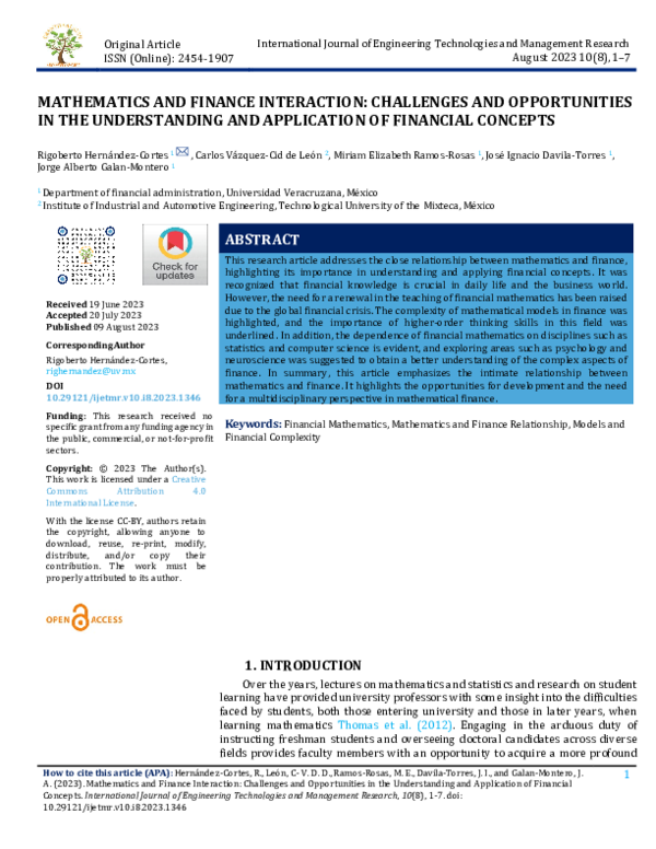 (PDF) MATHEMATICS AND FINANCE INTERACTION: CHALLENGES AND OPPORTUNITIES ...