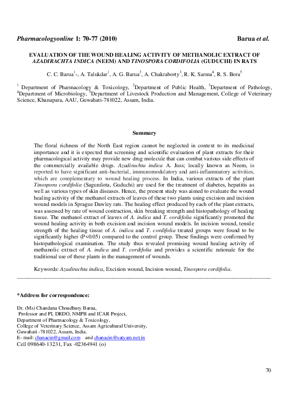 (PDF) Evaluation of the Wound Healing Activity of Methanolic Extract of Azadirachta Indica (Neem ...