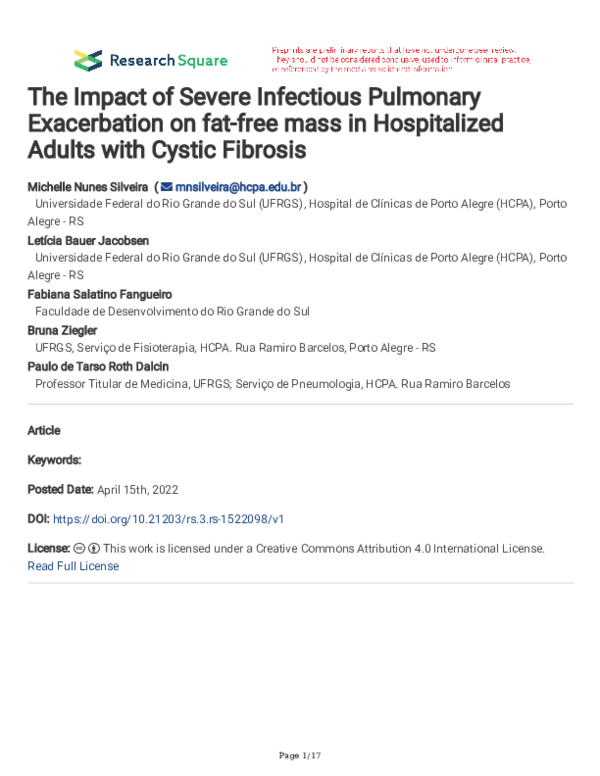 (PDF) The Impact of Severe Infectious Pulmonary Exacerbation on fat-free mass in Hospitalized ...