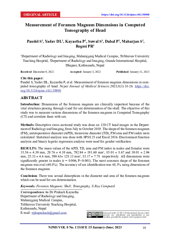(PDF) Measurement of Foramen Magnum Dimensions in Computed Tomography ...