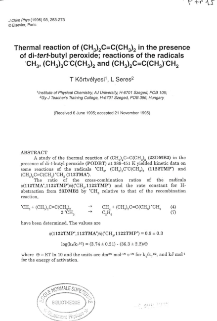 (PDF) Thermal reaction of (CH3)2C=C(CH3)2 in the presence of di-tert ...