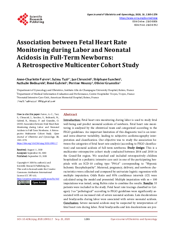 (PDF) Association between Fetal Heart Rate Monitoring during Labor and ...
