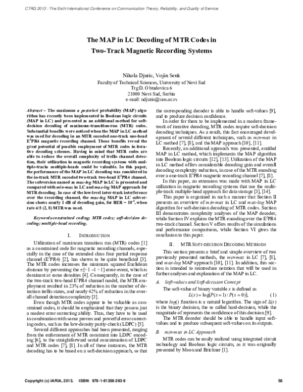 (PDF) The MAP in LC Decoding of MTR Codes in Two-Track Magnetic Recording Systems
