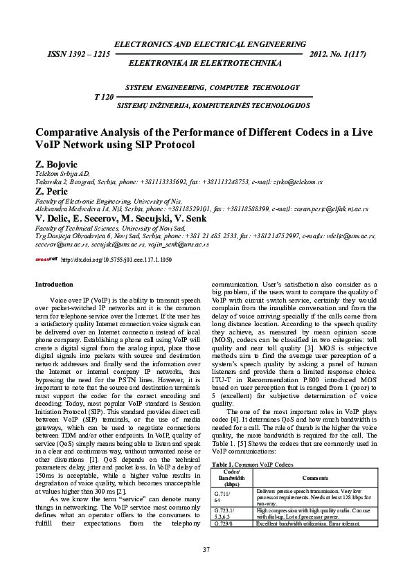 Pdf Comparative Analysis Of The Performance Of Different Codecs In A 8845