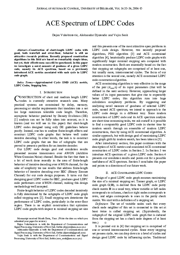(PDF) ACE spectrum of LDPC codes