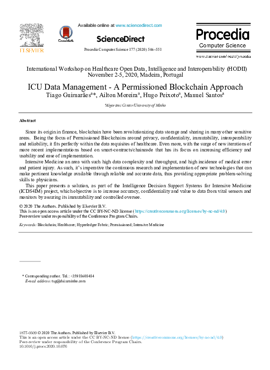 (PDF) ICU Data Management - A Permissioned Blockchain Approach