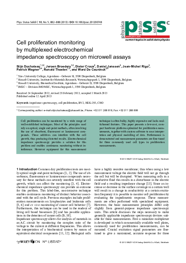 (PDF) Cell proliferation monitoring by multiplexed electrochemical ...