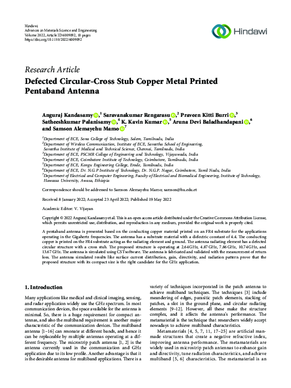 (PDF) Defected Circular-Cross Stub Copper Metal Printed Pentaband Antenna