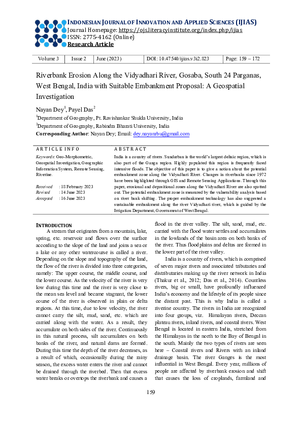 (PDF) Riverbank Erosion Along the Vidyadhari River, Gosaba, South 24 ...