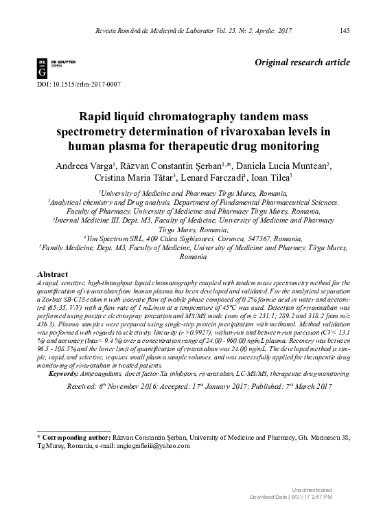 (PDF) Rapid Liquid Chromatography-Tandem Mass Spec- trometry Routine Method for Simultaneous ...