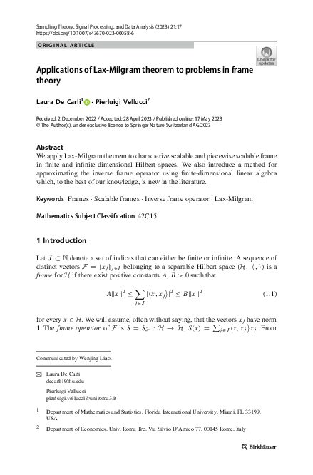 (PDF) Applications of Lax-Milgram theorem to problems in frame theory