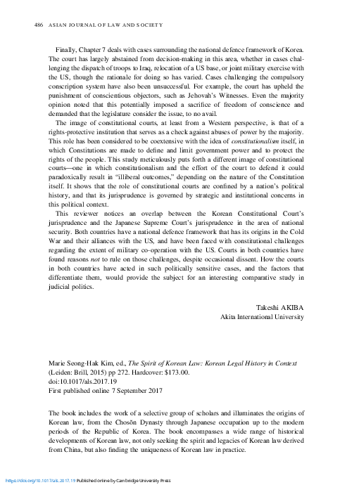 (PDF) History of Korean Law. Marie Seong-Hak Kim, ed., The Spirit of ...