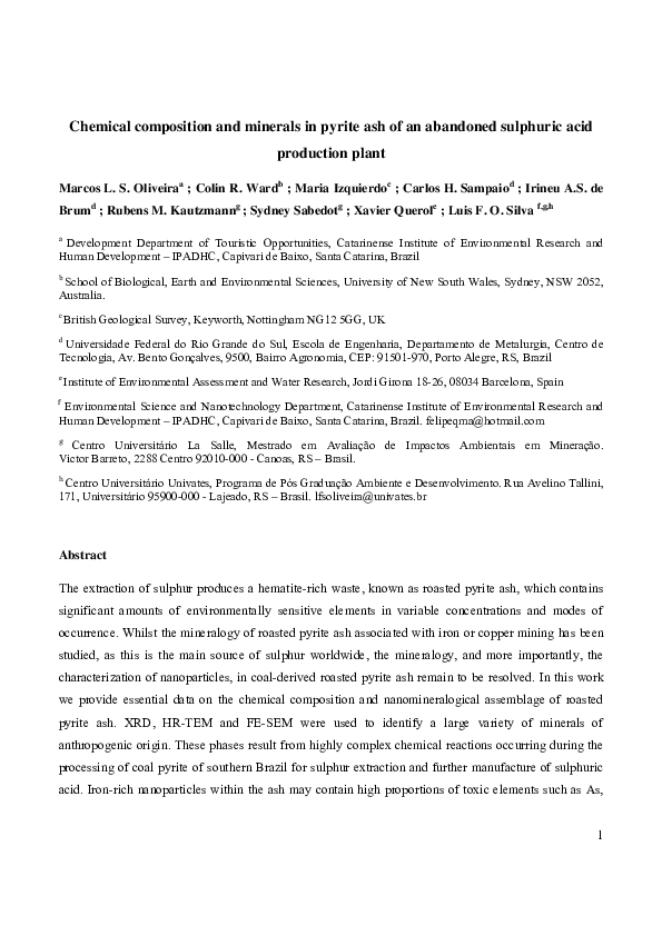 (PDF) Chemical composition and minerals in pyrite ash of an abandoned ...