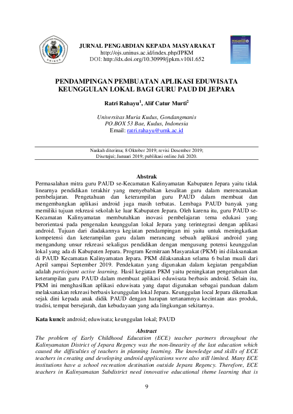 (PDF) Pendampingan Pembuatan Aplikasi Eduwisata Keunggulan Lokal bagi Guru PAUD di Jepara