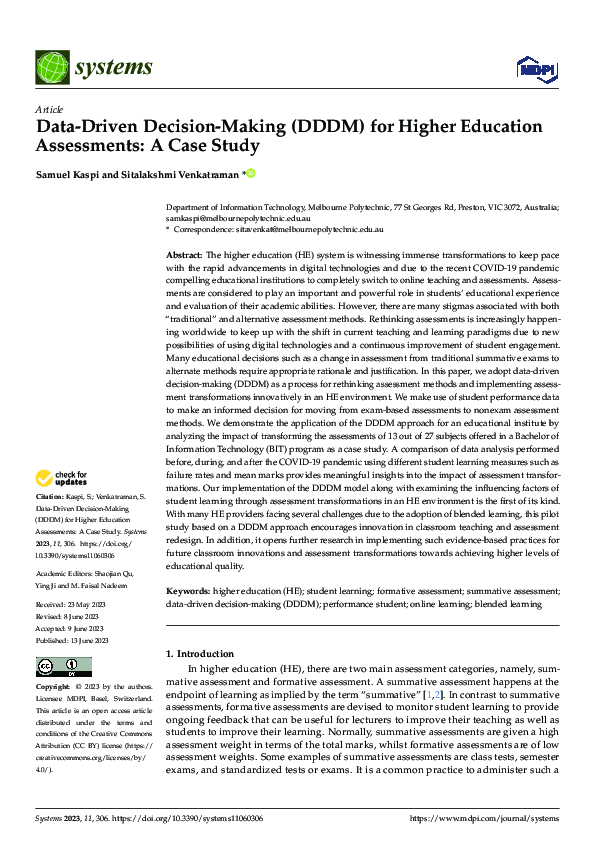 (PDF) Data-Driven Decision-Making (DDDM) for Higher Education Assessments: A Case Study