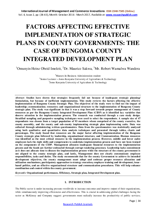 (PDF) Factors Affecting Effective Implementation of Strategic Plans in ...