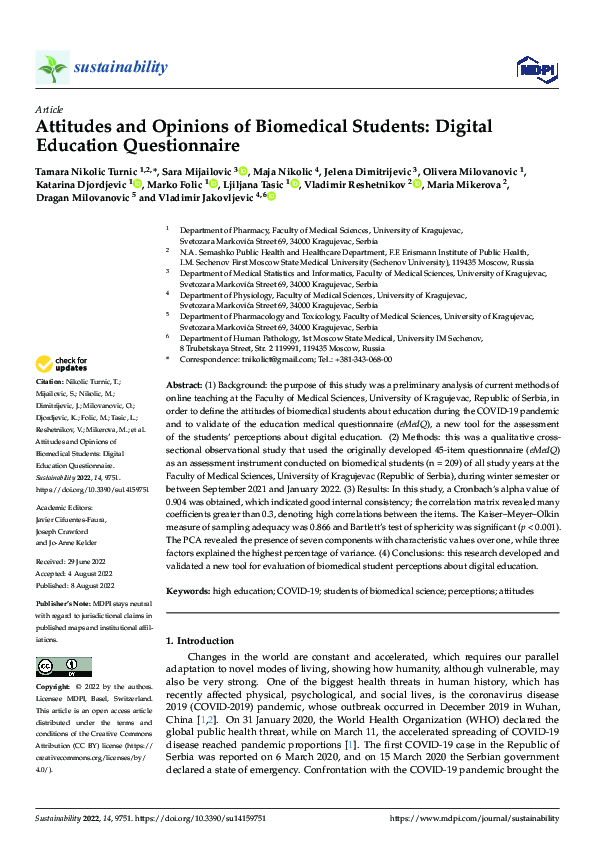 (PDF) Attitudes and Opinions of Biomedical Students: Digital Education ...