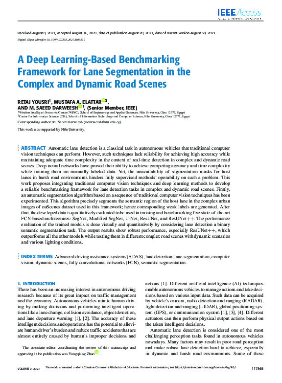 (PDF) A Deep Learning-Based Benchmarking Framework for Lane Segmentation in the Complex and ...