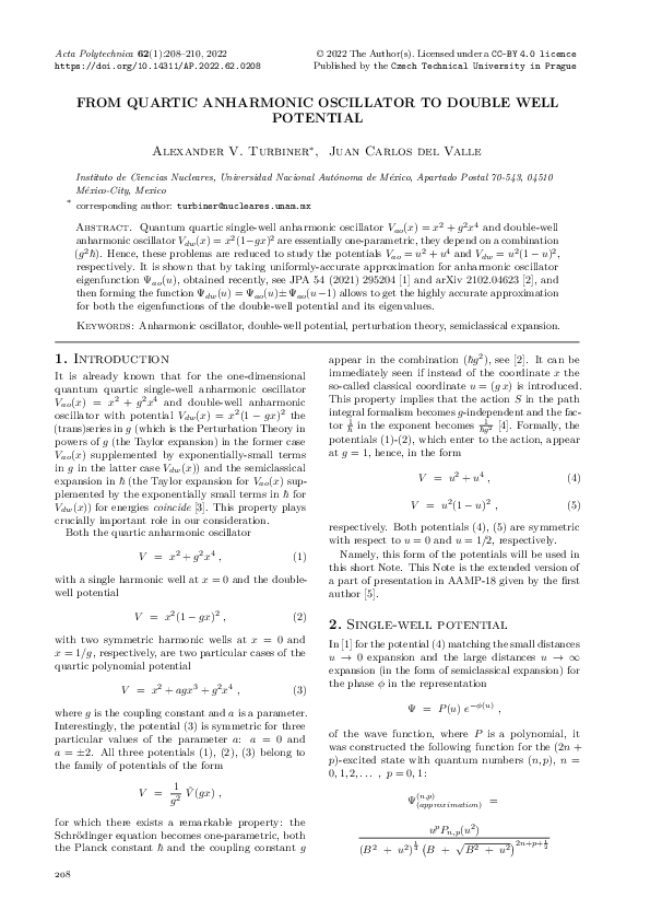 (PDF) FROM QUARTIC ANHARMONIC OSCILLATOR TO DOUBLE WELL POTENTIAL