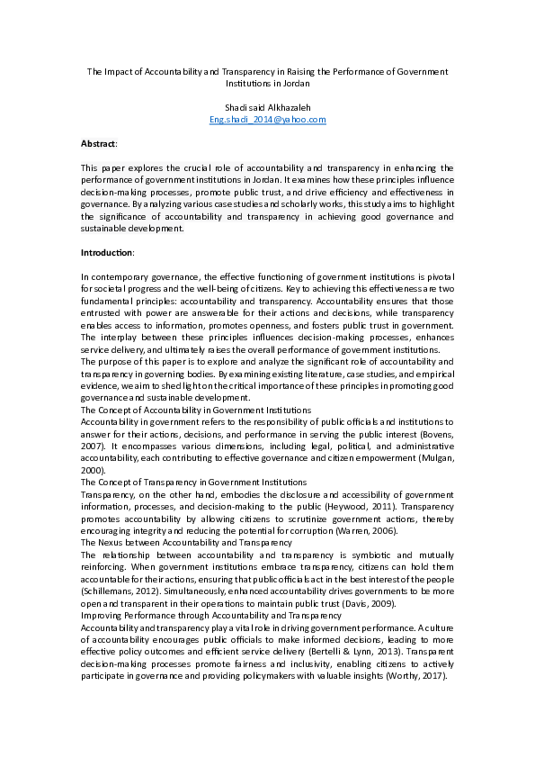 (PDF) The Impact of Accountability and Transparency in Raising the ...