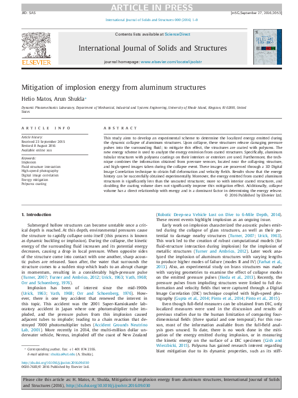 (PDF) Mitigation of implosion energy from aluminum structures