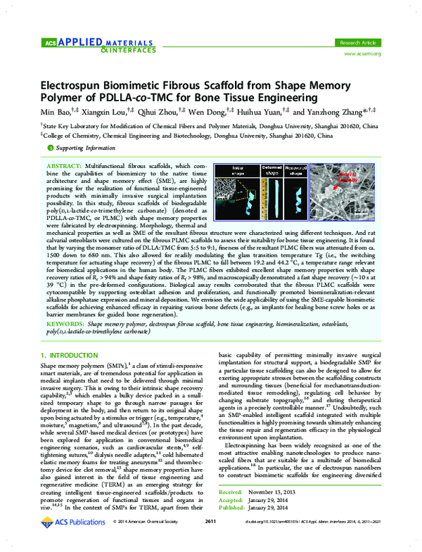 (PDF) Electrospun Biomimetic Fibrous Scaffold from Shape Memory Polymer of PDLLA-co-TMC for Bone ...