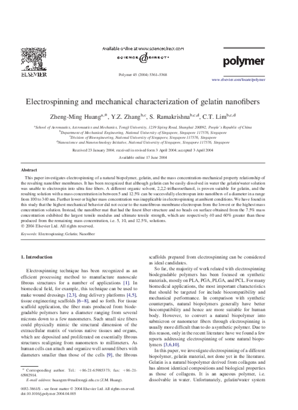 (PDF) Electrospinning and mechanical characterization of gelatin nanofibers