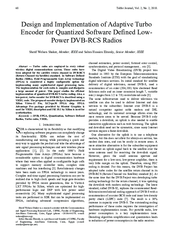 Pdf Design And Implementation Of Adaptive Turbo Encoder For Quantized Software Defined Low