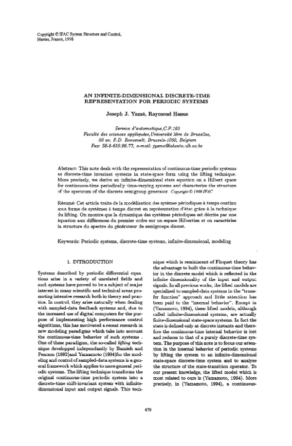 Pdf An Infinite Dimensional Discrete Time Representation For Periodic