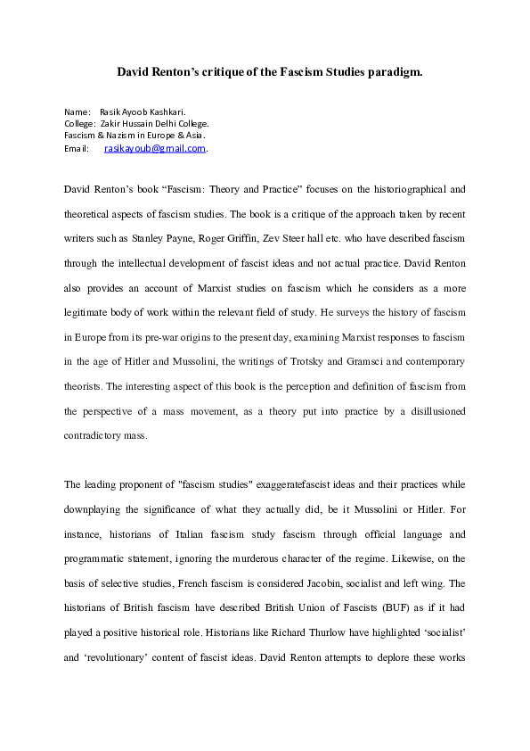 (DOC) David Renton's critique of the Fascism Studies paradigm