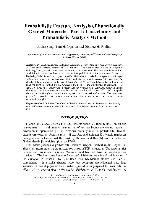 (PDF) Probabilistic Fracture Analysis of Functionally Graded Materials—Part I: Uncertainty and ...