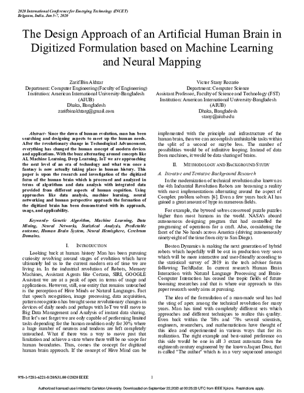 (PDF) The Design Approach of an Artificial Human Brain in Digitized Formulation based on Machine ...