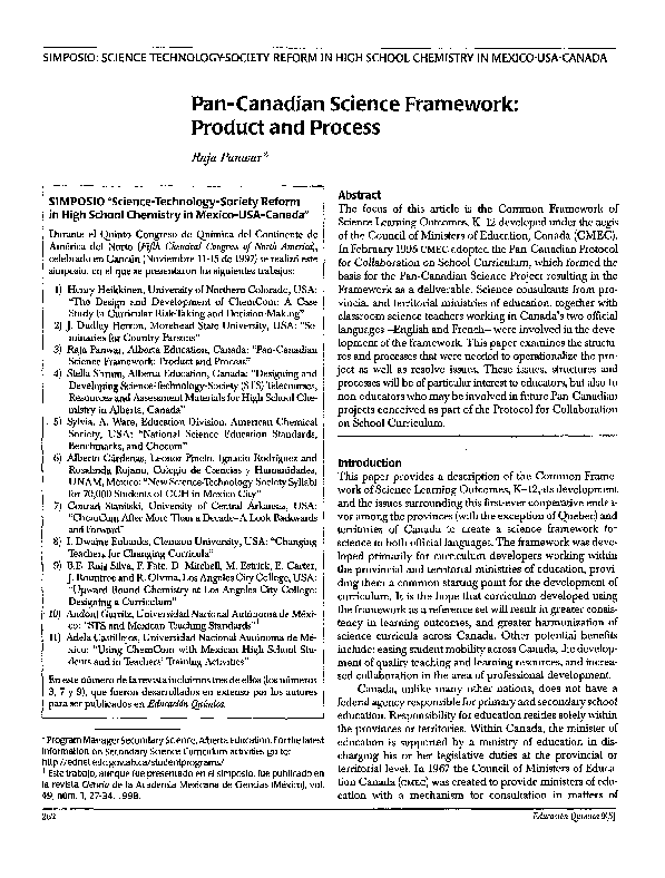 (PDF) Pan-Canadian Science Framework. Product and Process