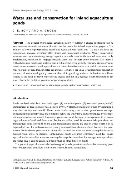 (PDF) Water use and conservation for inland aquaculture ponds