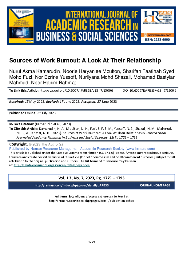 (PDF) Sources of work burnout a look at their relationship