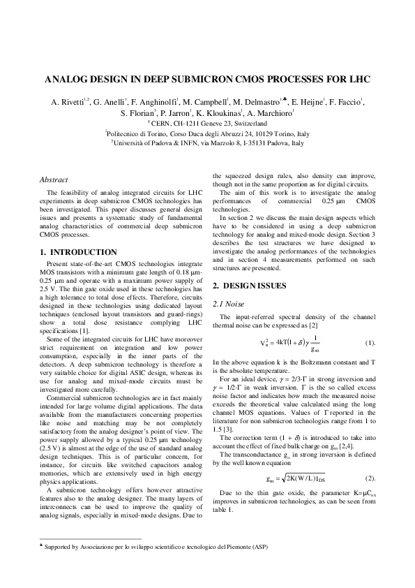 Pdf Analog Design In Deep Submicron Cmos Processes For Lhc