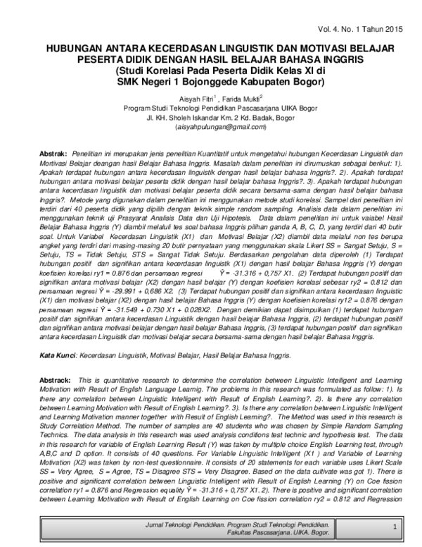(PDF) HUBUNGAN ANTARA KECERDASAN LINGUISTIK DAN MOTIVASI BELAJAR PESERTA DIDIK DENGAN HASIL ...