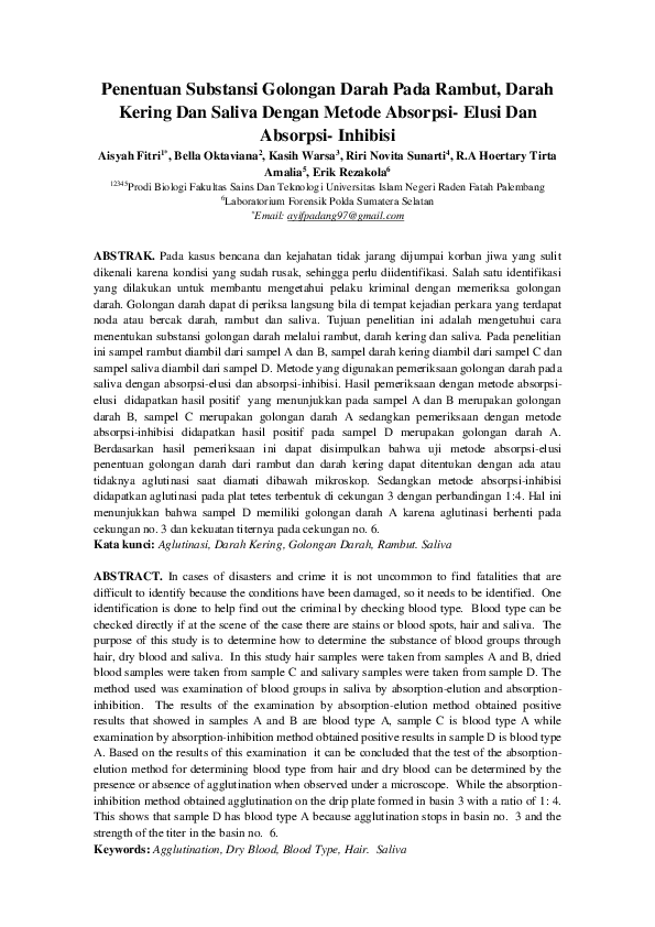 (PDF) Penentuan Substansi Golongan Darah Pada Rambut, Darah Kering Dan ...
