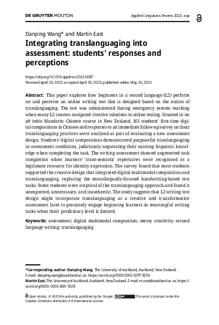 (PDF) Integrating translanguaging into assessment: students’ responses and perceptions