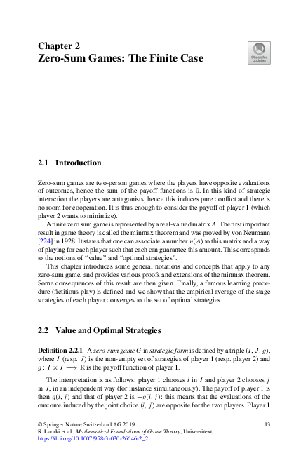 (PDF) Zero-Sum Games: The Finite Case