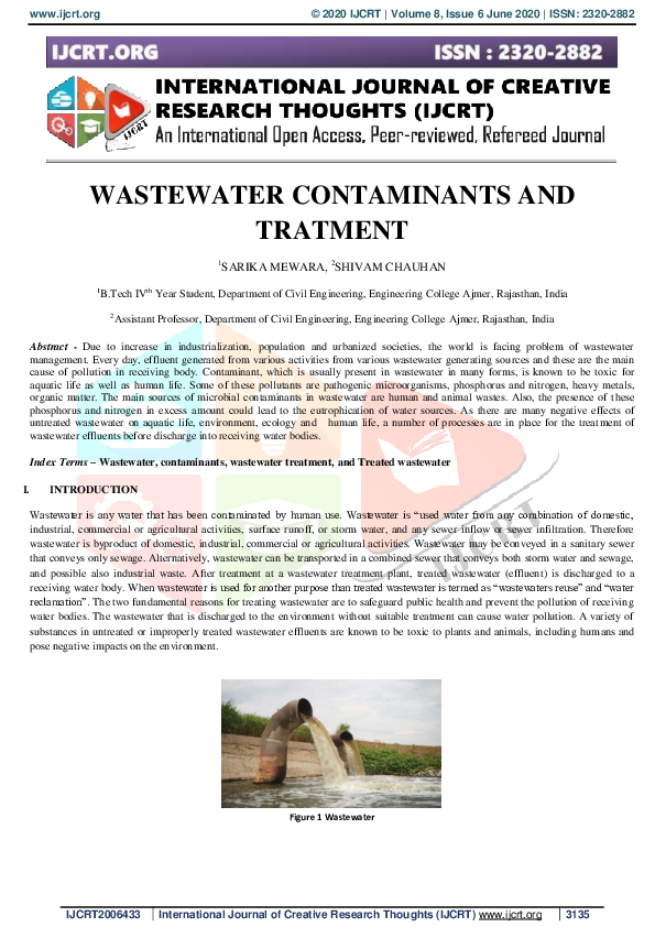 (PDF) Wastewater Contaminants and Tratment