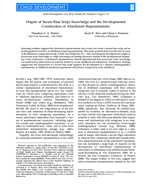(PDF) Origins of Secure Base Script Knowledge and the Developmental Construction of Attachment ...