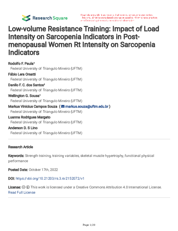 (PDF) Low-volume Resistance Training: Impact of Load Intensity on ...